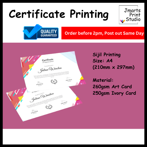 [Same Day Ship Out] Sijil Printing/Certificate Printing/A4/ Post out same day | Shopee Malaysia