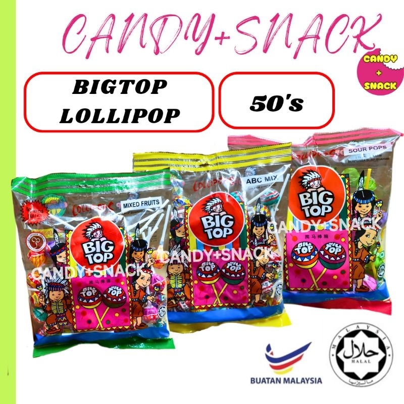 [50PCS] Big Top Lolipop l Sour Pop/Mixed Fruit/Milk Pop/ABC Mix l Childhood candy | Shopee Malaysia