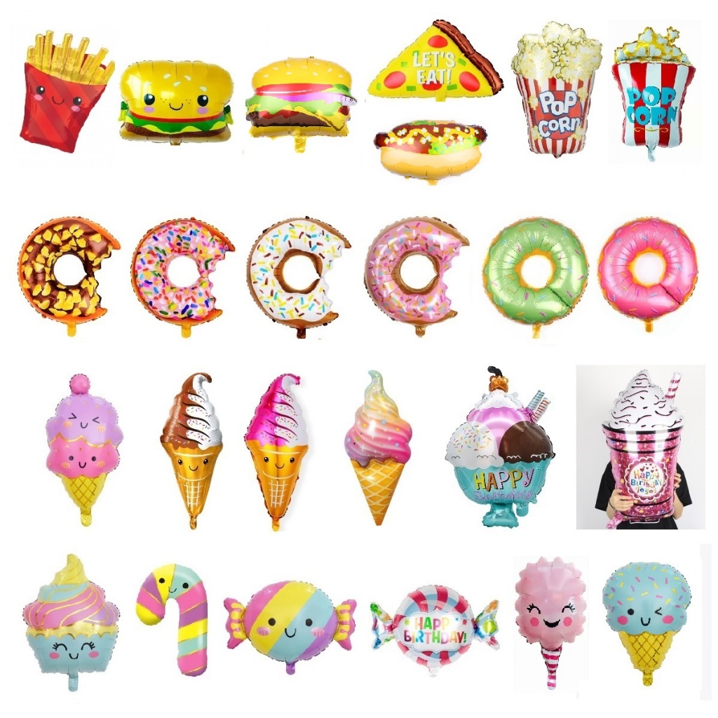 [Ready Stock] Food Themed Foil Balloon Popcorn Donut Fries Burger Ice ...