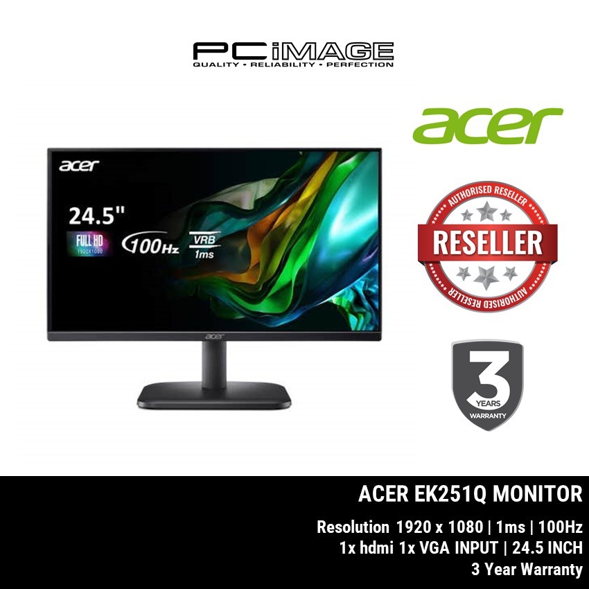 ACER EK251QG MONITOR (24.5"/1920X1080/1MS/100HZ/VGA/HDMI/IPS/3YEARS ...
