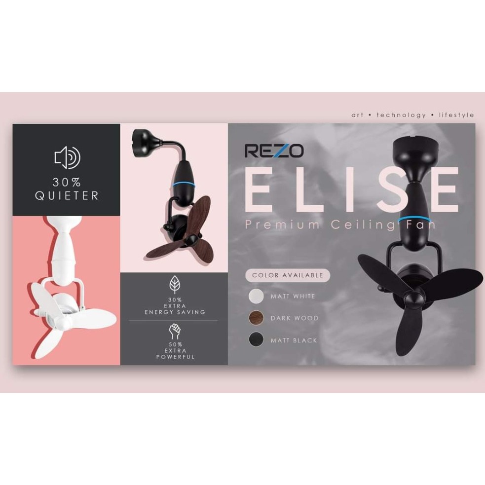 REZO ELISE 16" DUAL MOUNTED DC MOTOR FAN LIMITED EDITION SERIES WALL ...