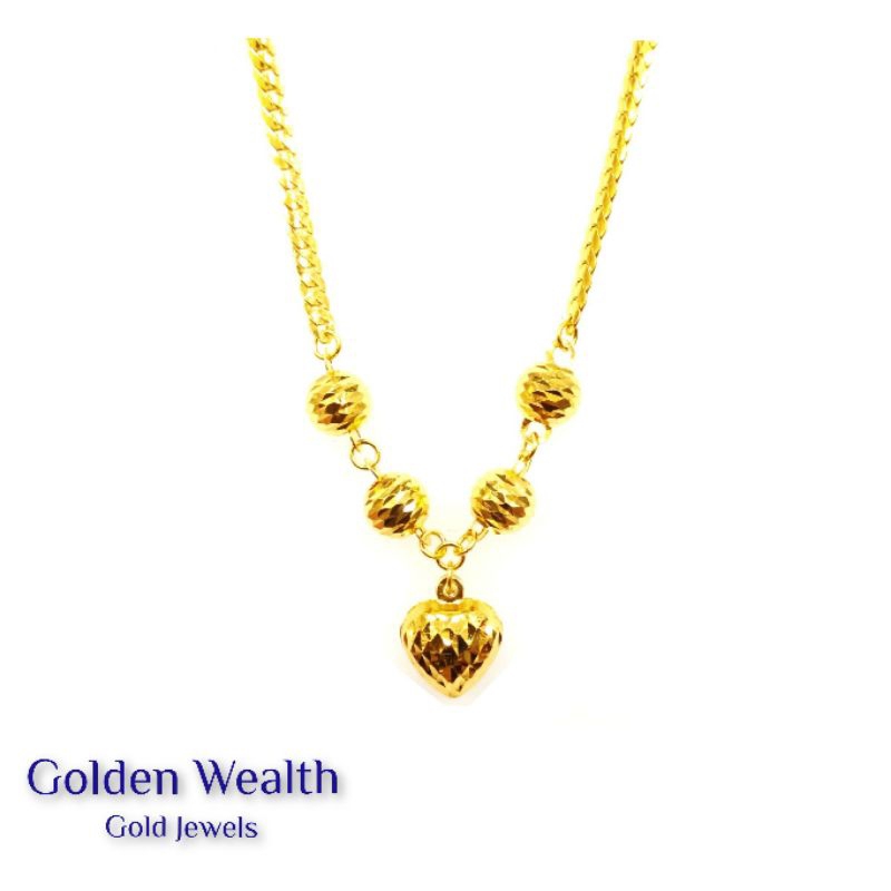 916 Gold Necklace with Love Shape /Rantai Leher Set Emas Tulen 916 ...