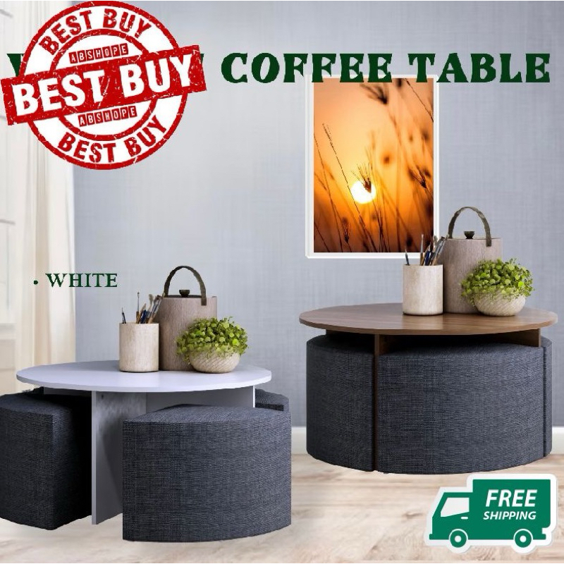 Coffee Table Luxury Round With 4 Stool | Shopee Malaysia