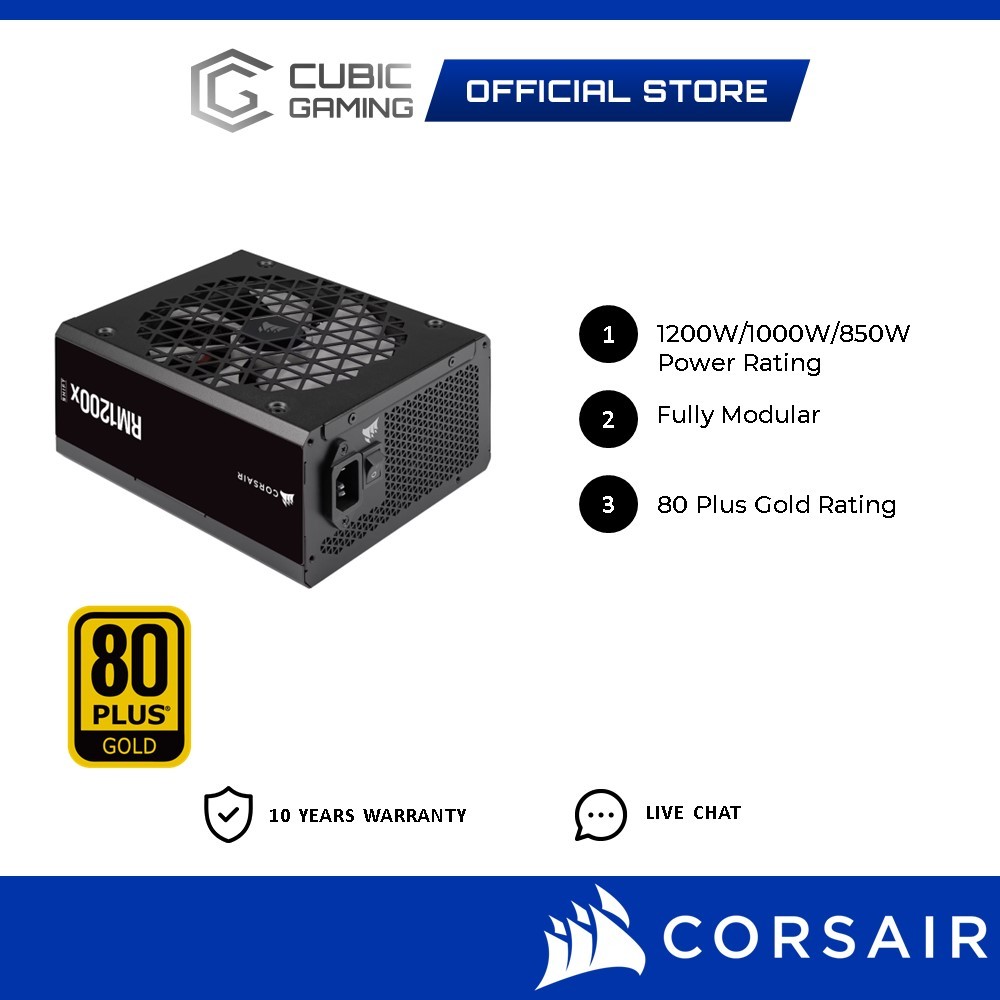 Corsair RM1200x/RM1000x/850x SHIFT 80 PLUS Gold Fully Modular ATX Power Supply (1200W/1000W/850W ...