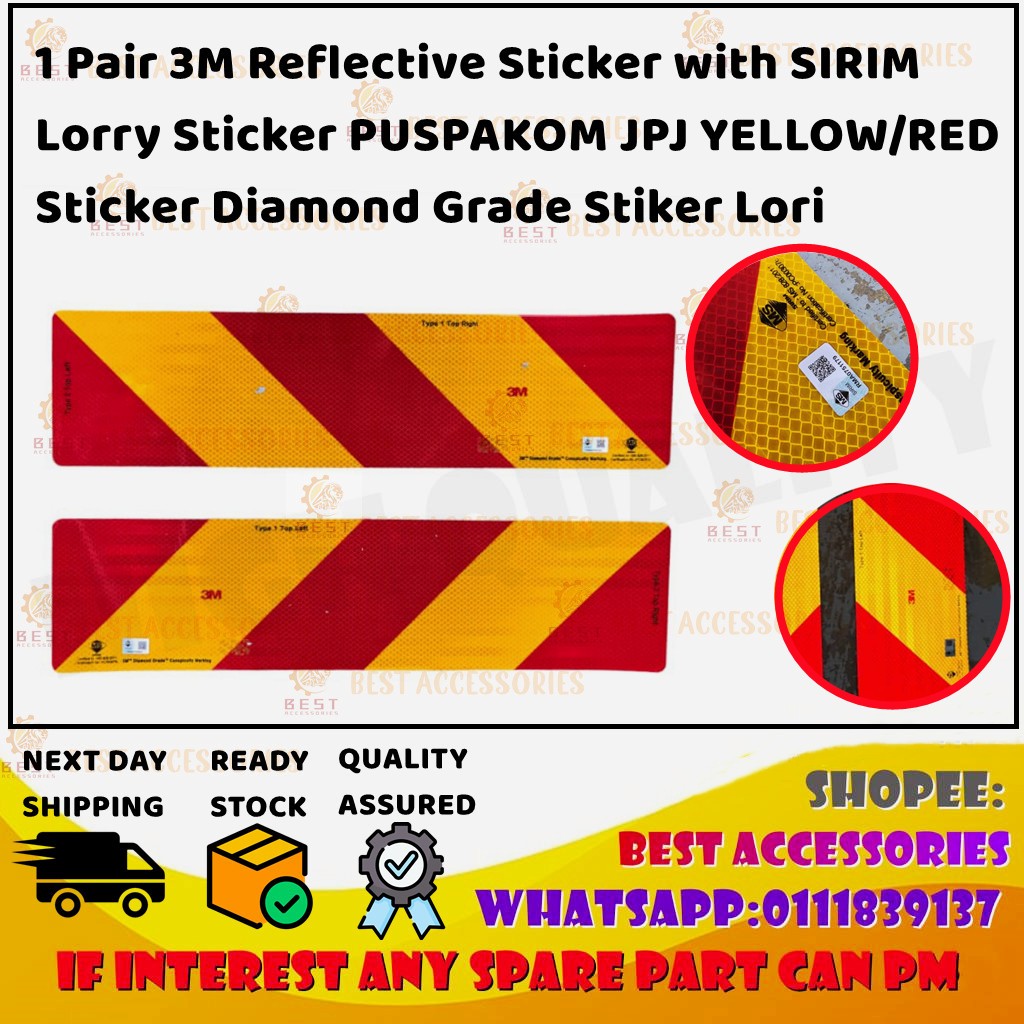 1Pair 3M Reflective Sticker DGN SIRIM Lorry Sticker PUSPAKOM JPJ YELLOW ...