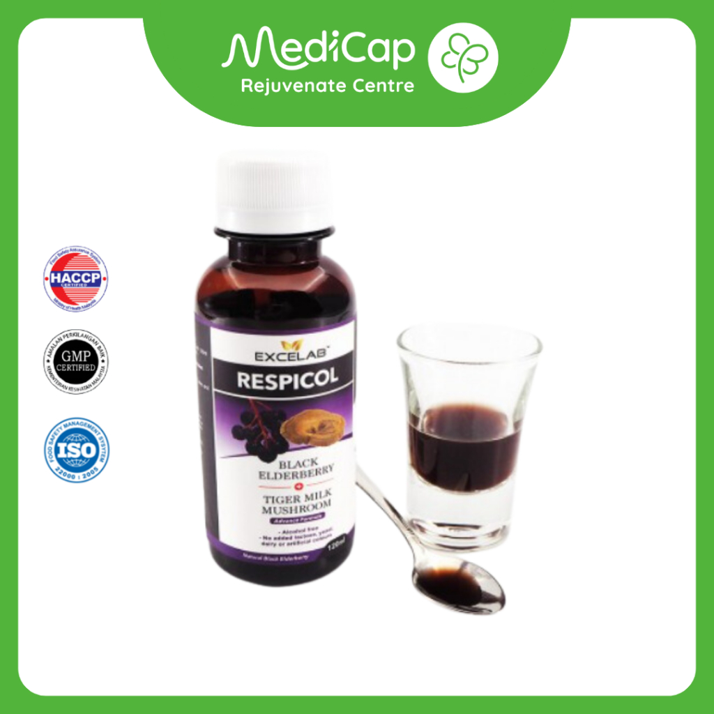 EXCELAB RESPICOL 120ML (ELDERBERRY + TIGER MILK MUSHROOM) [ EXP : 09/ ...