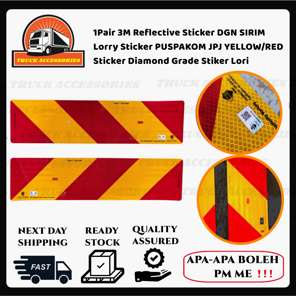 1Pair 3M Reflective Sticker DGN SIRIM Lorry Sticker PUSPAKOM JPJ YELLOW ...
