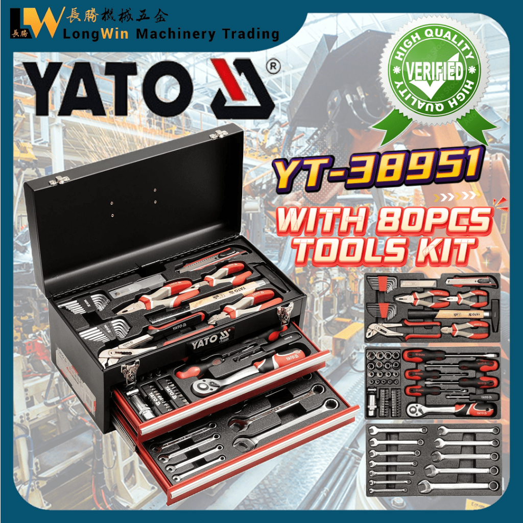 YATO YT-38951 Heavy Duty Cantilever Professional Tool Box with 80pcs Tools Kit Set | Shopee Malaysia