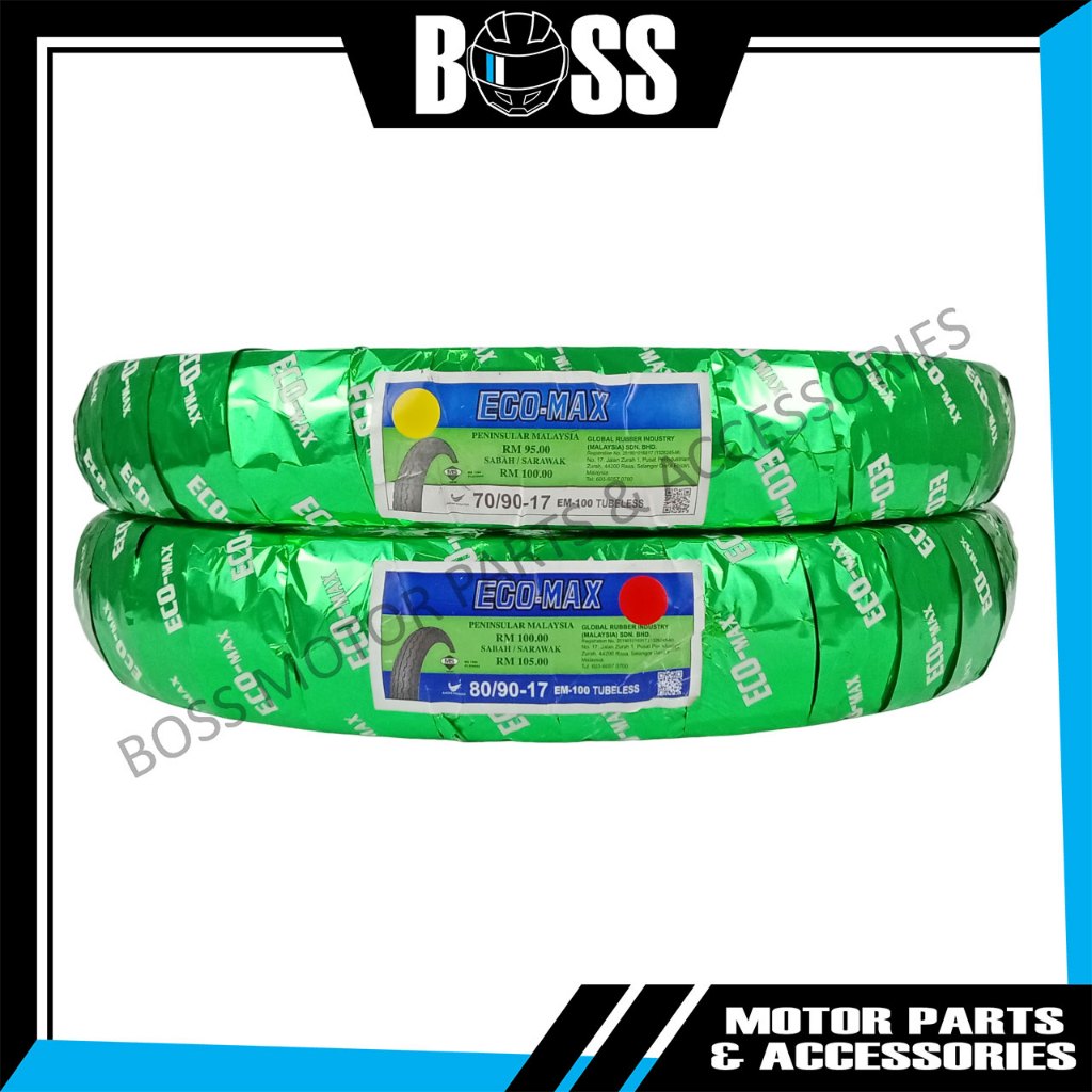 [ECO MAX] Motorcycle Tubeless Tyres Tayar Tubeless Motor (100) | Shopee ...