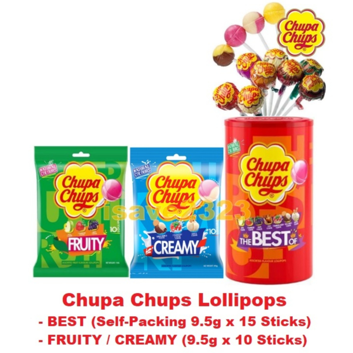 (Self-Packing) Chupa Chups Lollipop (9.5g x 10 Sticks / 15 Sticks) - Best / Fruity / Creamy ...