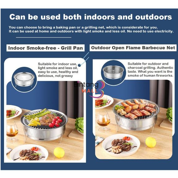 Outdoor & Indoor BBQ Portable Grill, Easily Assemble Stainless Steel BBQ Grill, Detachable ...