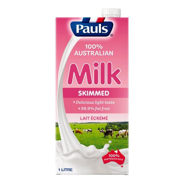 Pauls UHT Skimmed Milk. 99.99 No Fat, Australian Milk 1 Liter | Shopee ...