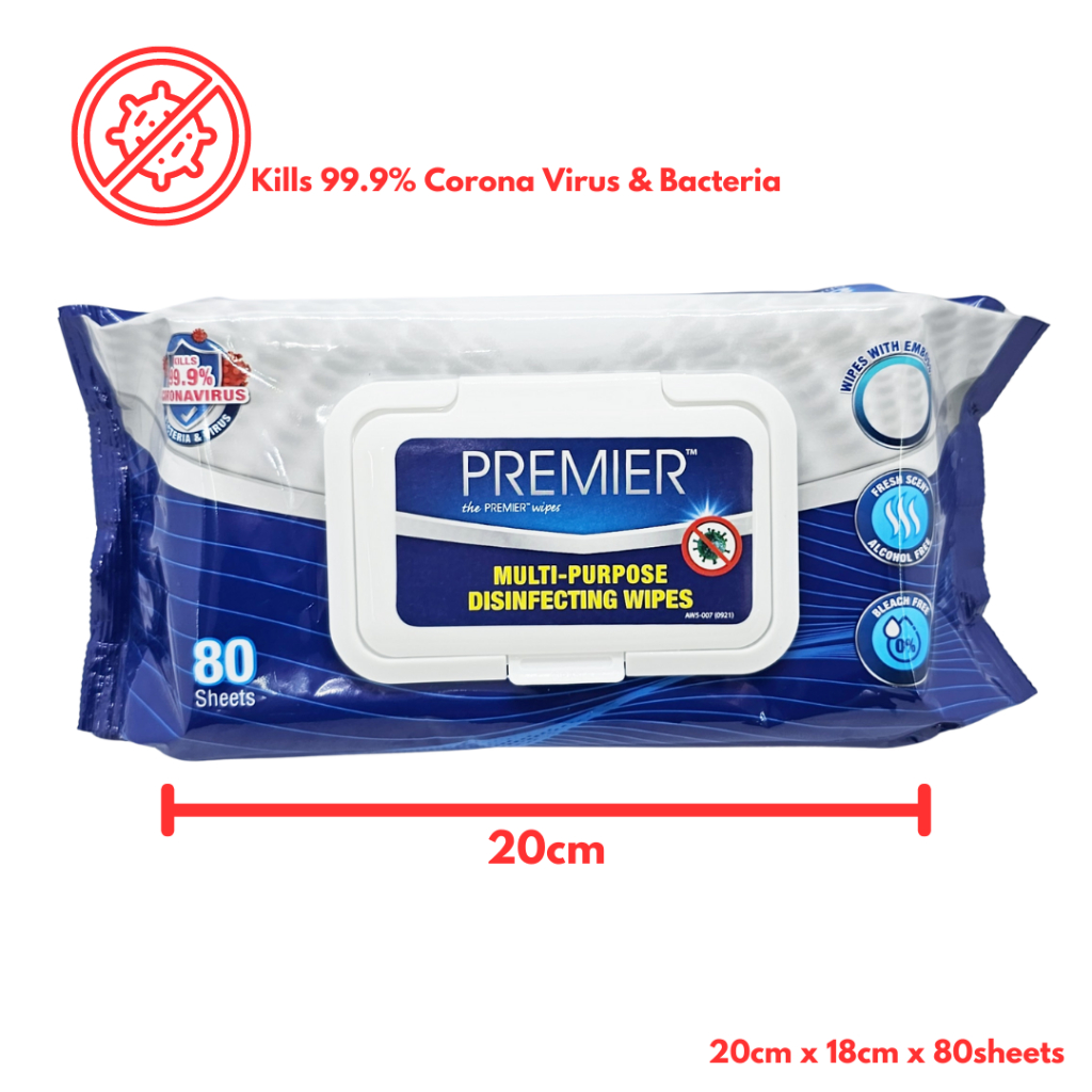 PREMIER Multipurpose Disinfecting Wipes (80s) Wet Tissue Kills 99% ...