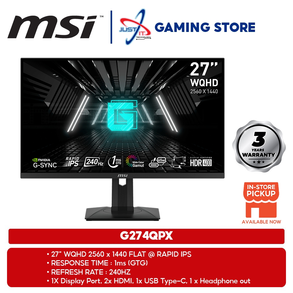 MSI G274QPX 27" GAMING MONITOR (27" RAPID IPS WQHD / 1MS / 240HZ / G ...