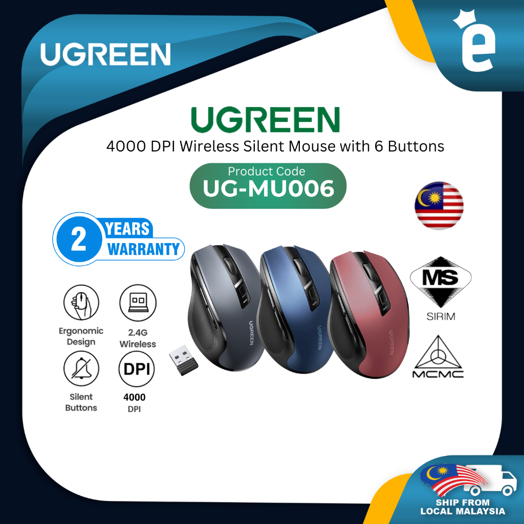 UGREEN MU006 2.4G SILENT WIRELESS MOUSE WITH 6 BUTTONS AND 4000 DPI ...