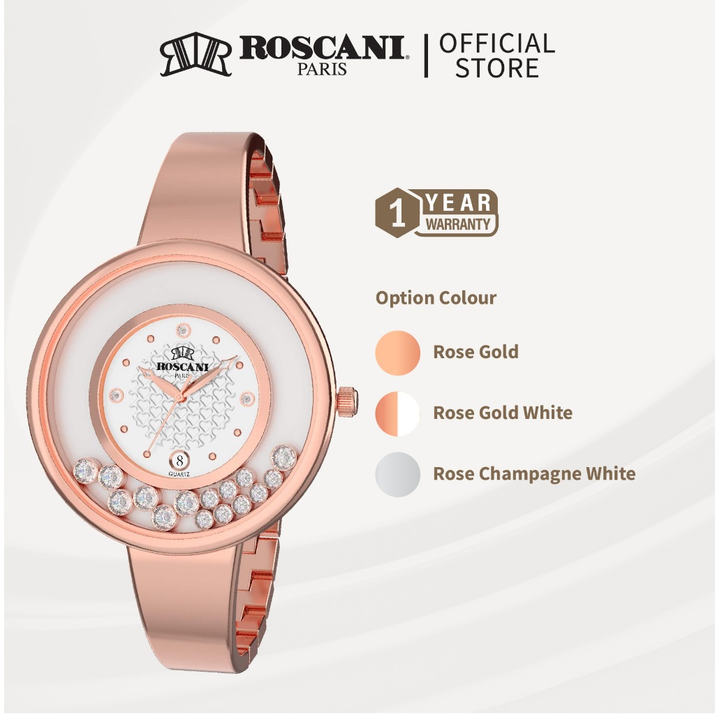 Roscani Selina E98 Rose Gold Bangle Women Watch - Movable Gemstones ...