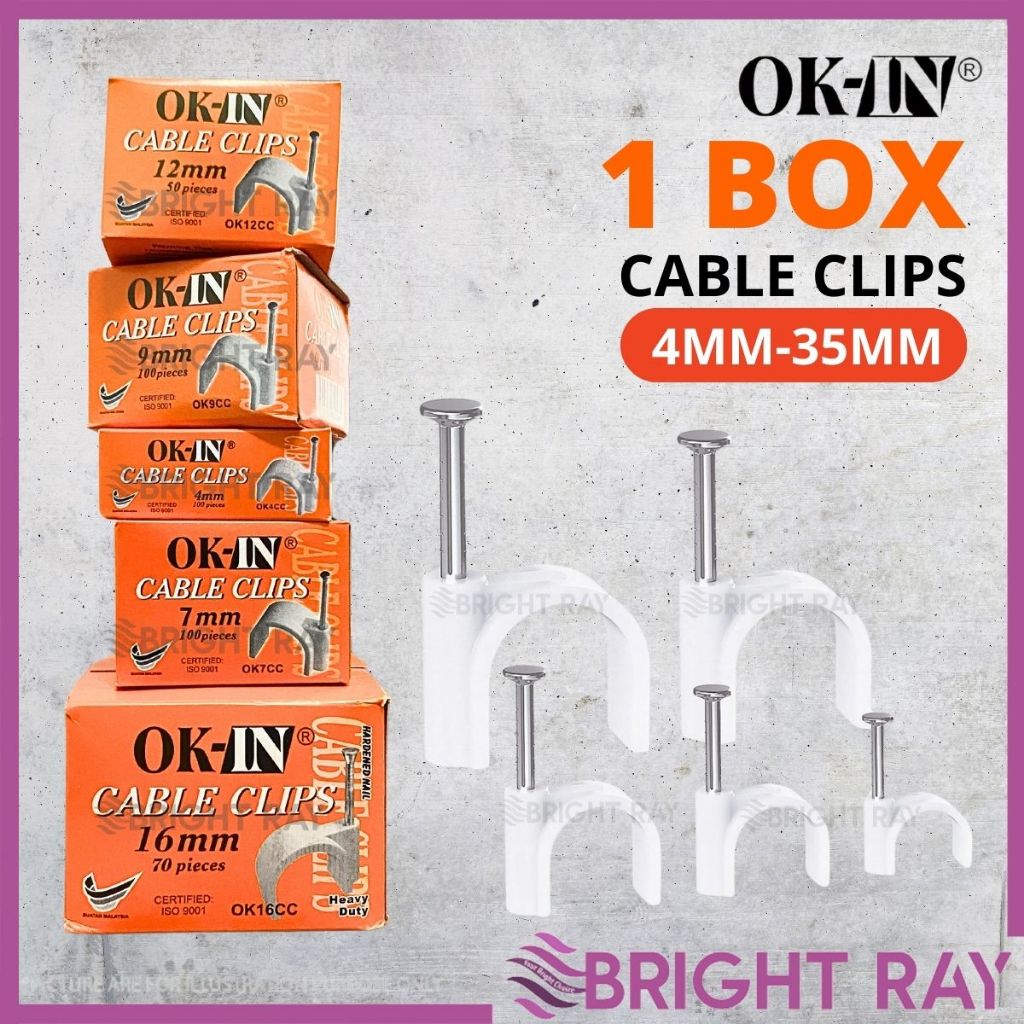 1 BOX OK-IN PVC CABLE CLIPS Kilp Wayar wall U Nail Clips Cable Clip ...