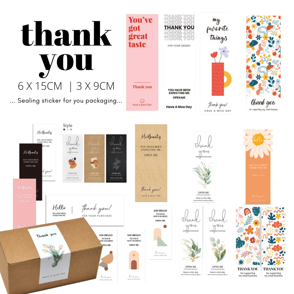LBS • 100pcs | 3x9cm | 6x15cm Thank You Stickers Waterproof Sealing ...