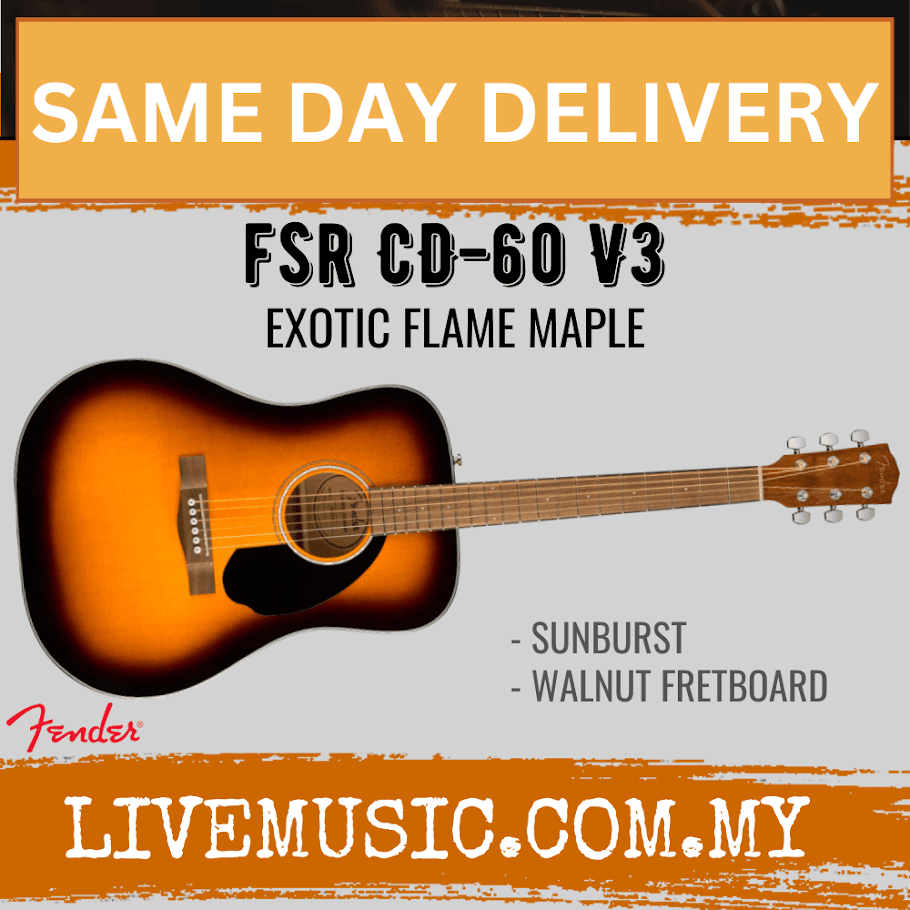 Fender FSR CD-60S Exotic Flame Maple Dreadnought Acoustic Guitar ...