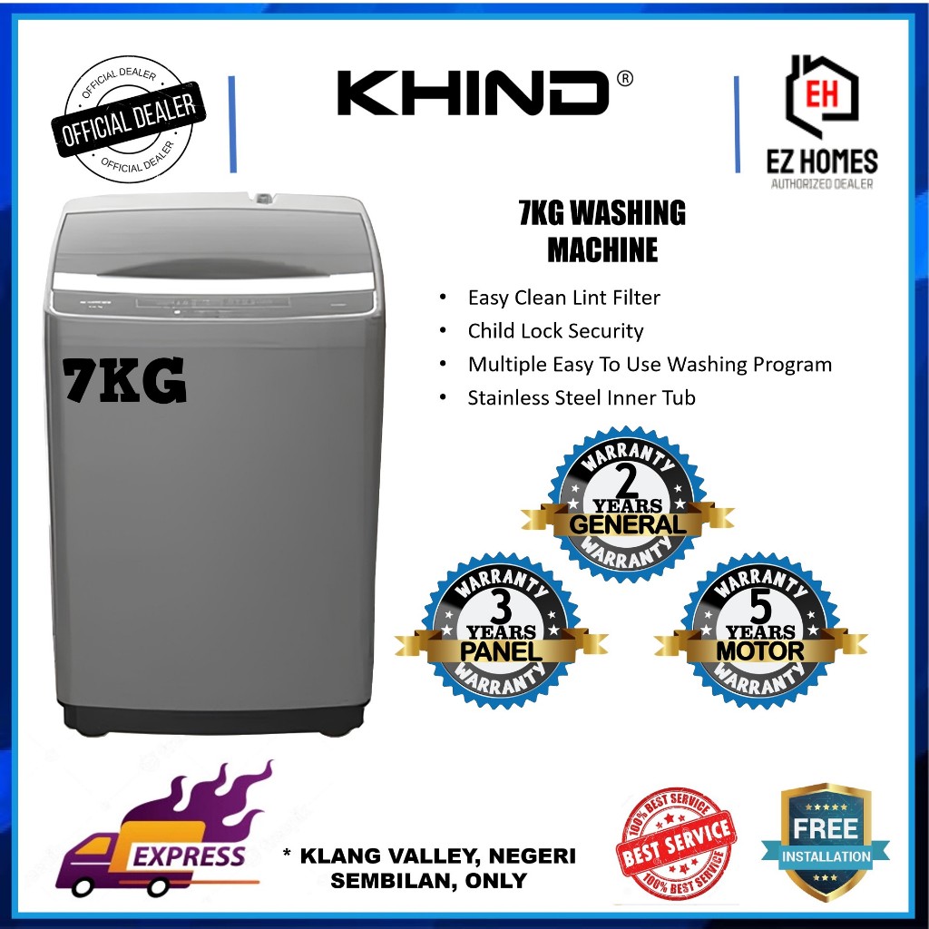 Khind 7KG Fully Auto Washing Machine Top Load With Detergent Dispenser ...