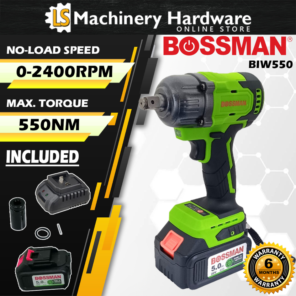 BOSSMAN BIW550 ECO-Series 20V 5.0AH 550nM Cordless Impact Wrench - 6 ...