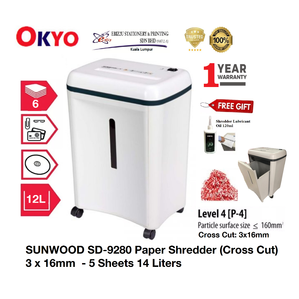SUNWOOD SD-9280 Paper Shredder (Cross Cut) 3 x 16mm - 5 Sheets 14 Liters MESIN PERINCIH | Shopee ...