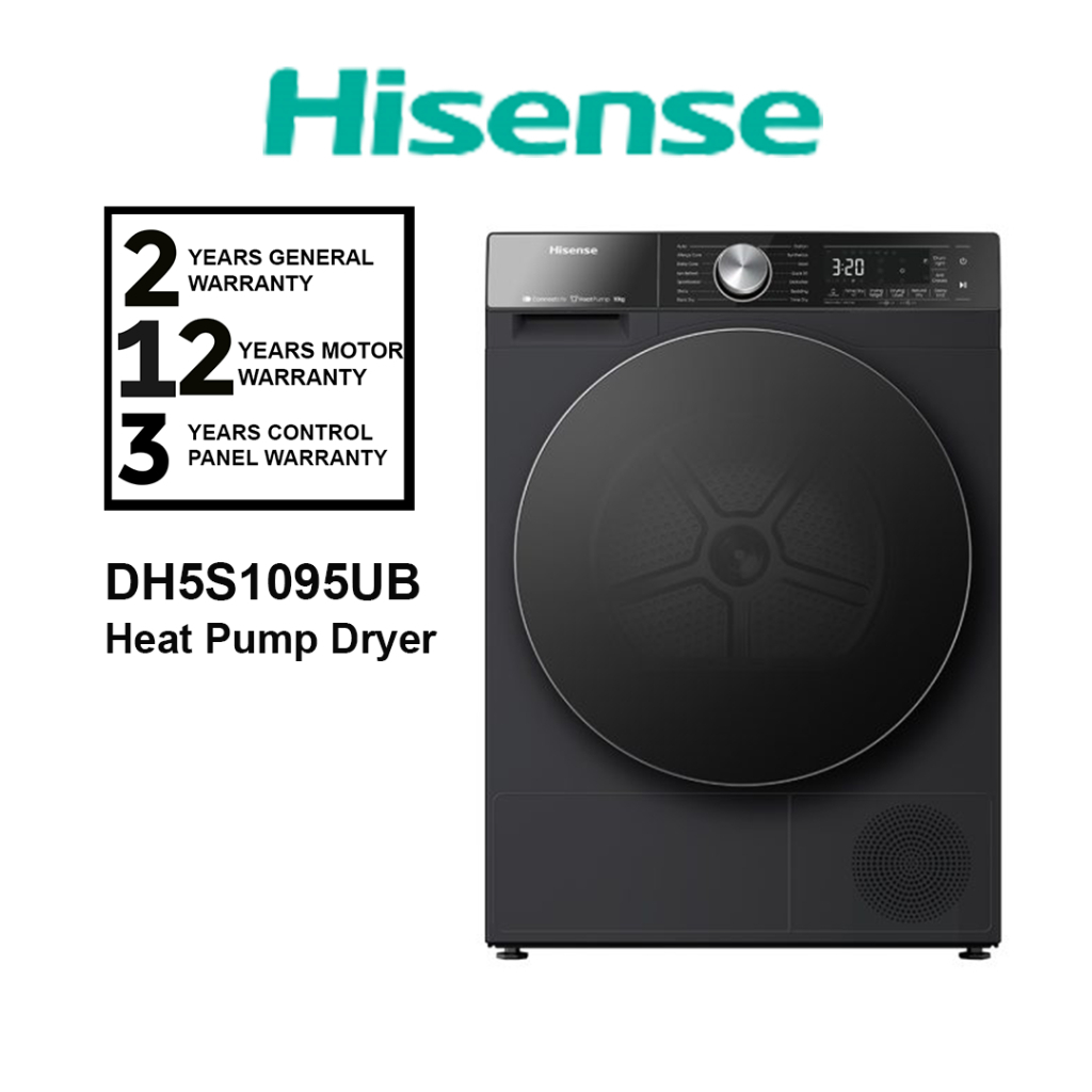 Hisense 10.5KG Front Load Washer WF5S1075BB Washing Machine / 10KG Heat Pump Dryer DH5S1095UB ...