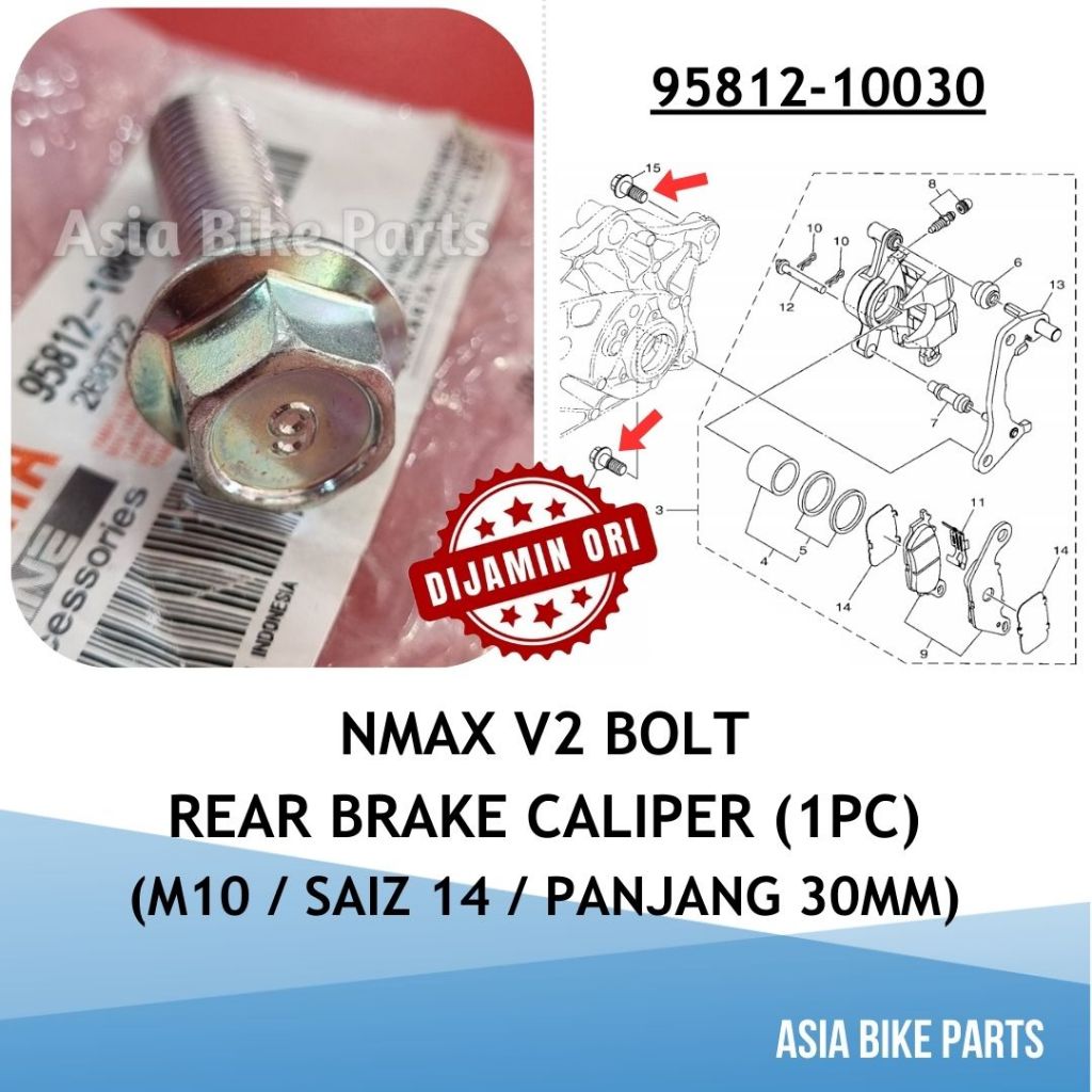 Yamaha Original NMAX V2 Rear Brake Caliper Bolt Saiz 14 - 95812-10030 ...