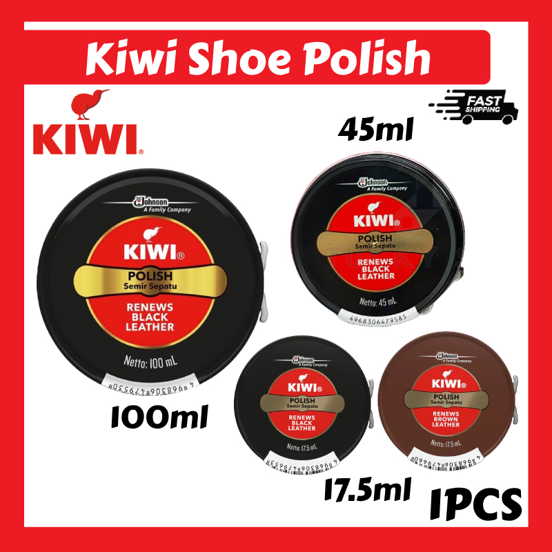 KIWI Shoe Polish 17.5ml/45ml/100ml Semir Sepatu Renews Black/Brown Leather Kiwi Johnson Shoe ...