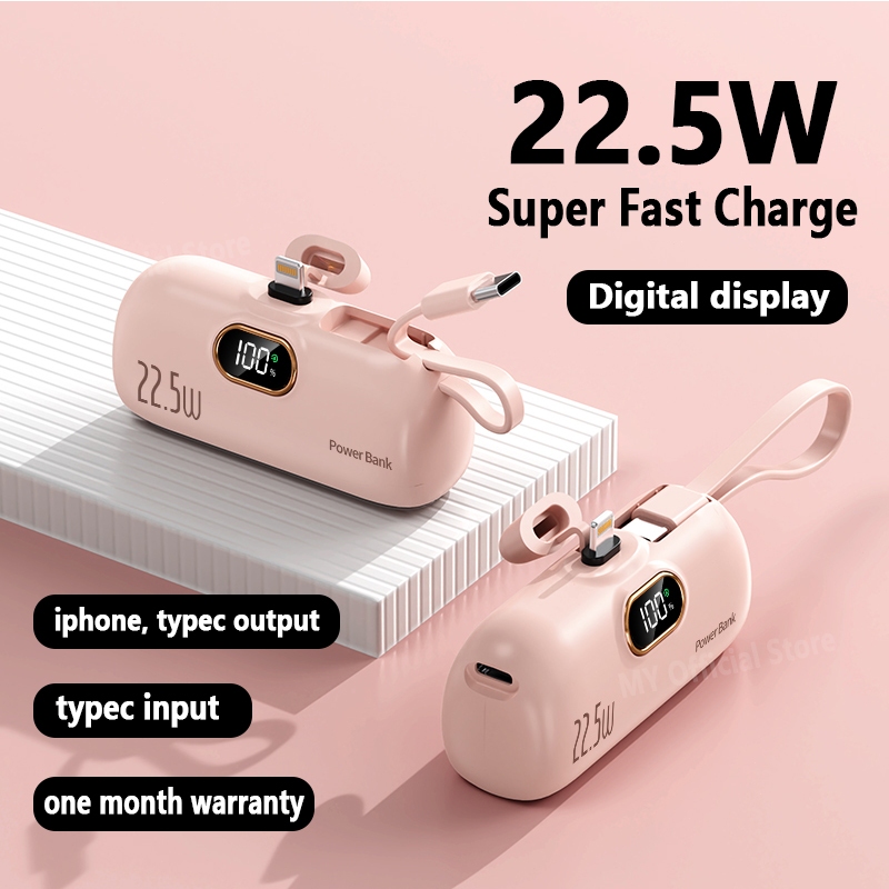 Capsule Mini Portable PowerBank 5000mAh with Cable Type-C / iP Mini ...