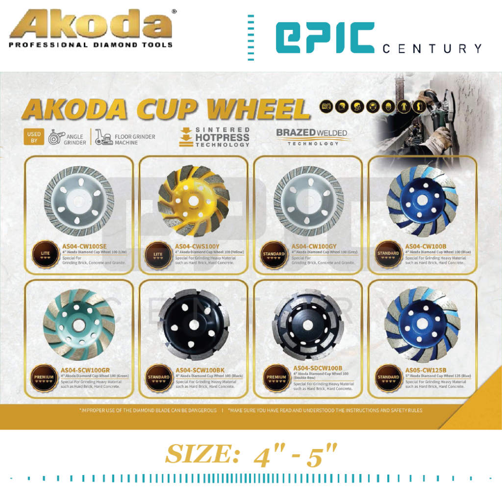 AKODA CUP WHEEL 4" AND 5" / HEAVY DUTY FOR CONCRETE GRINDING / BATU ...