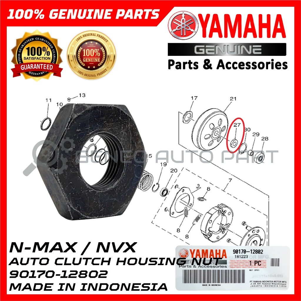 YAMAHA NMAX V1 V2 NVX V1 V2 NUT AUTO CLUTCH HOUSING [90170-12802] 100% ...
