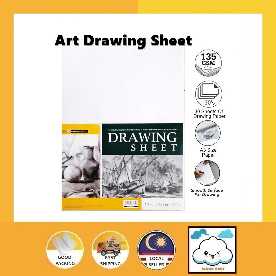 CP A3 Art Drawing Paper Block 30 Sheets 135GSM/ Kertas Lukisan Drawing ...