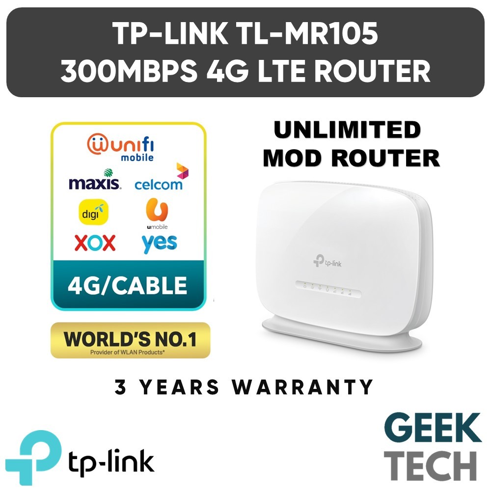 TP-Link MR105 Unlimited Mod 300 Mbps Wireless N 4G LTE Router TL-MR105 ...