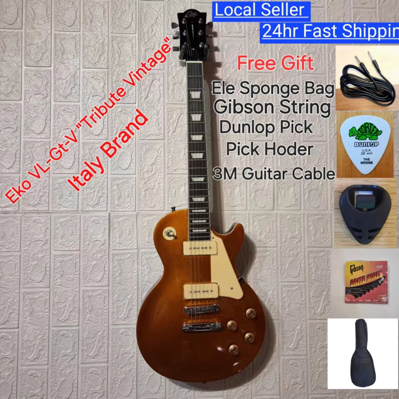 EKO VL-480 GT-V Gold top Lp Electric Guitar + Free Gift Accessories ...