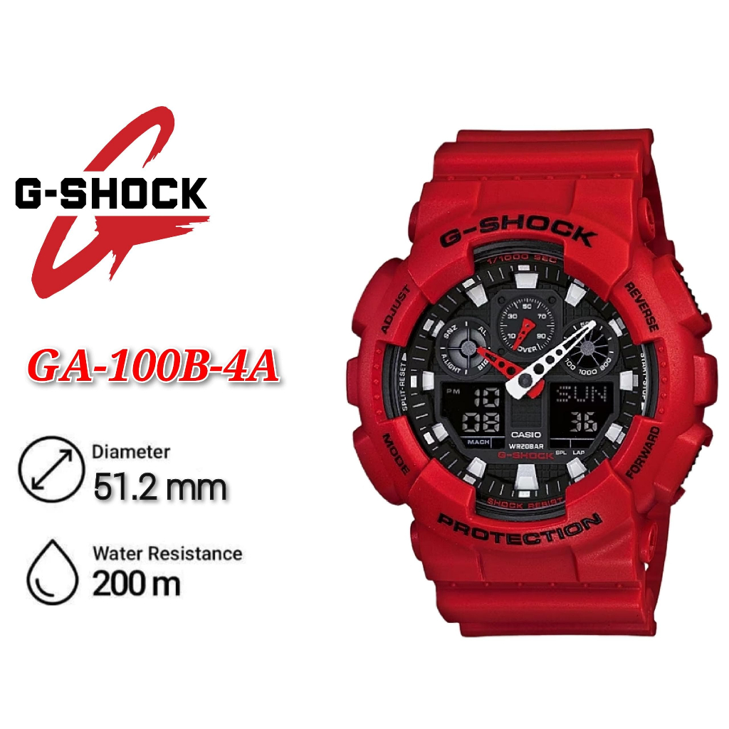 Casio G-Shock GA-100B-4A Analog Digital Men's Watch (Red x Black ...