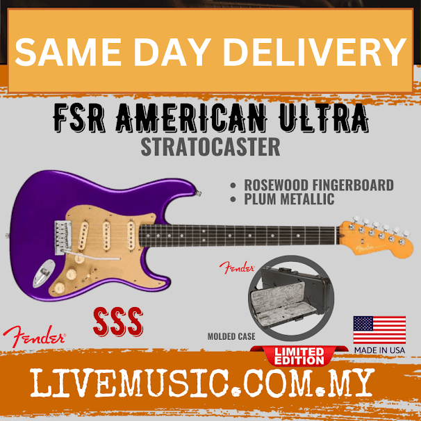 Fender FSR American Ultra Stratocaster Electric Guitar, Ebony FB, Plum ...