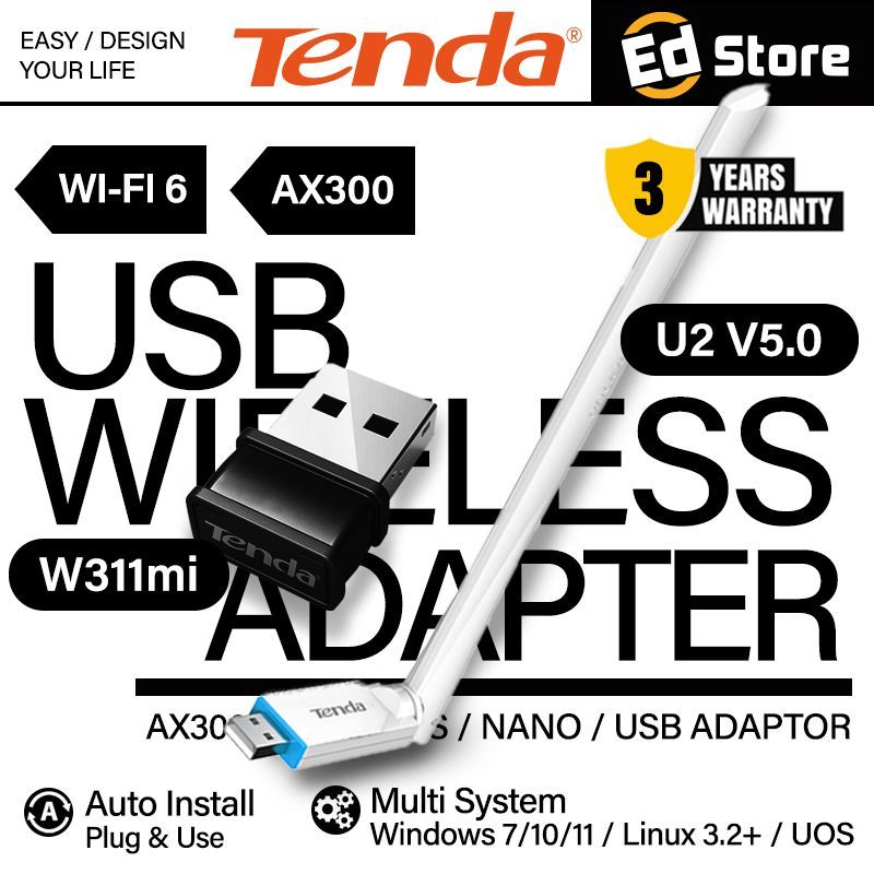TENDA W311MI v6.0 AX300 Wi-Fi 6 Wireless Nano USB Adapter / U2 V5.0 ...