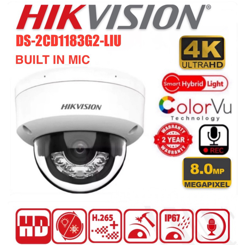 HIKVISION CCTV DS-2CD1183G2-LIU 8MP Smart Hybrid Light Fixed Dome Network Camera | Shopee Malaysia