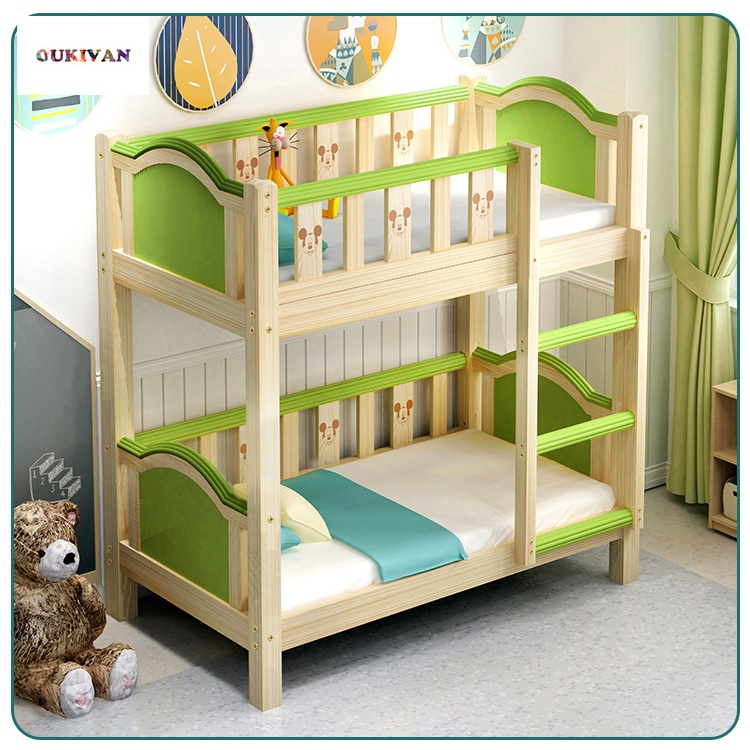 Double Decker Kid Bed Frame Solid Wood Bunk Bed With Heighten Safety ...