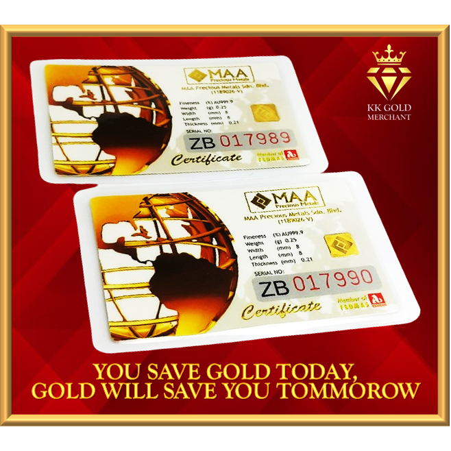 MAA Gold Bar 0.25g (999.9) 24K Authentic Pure Gold Globe Edition ...