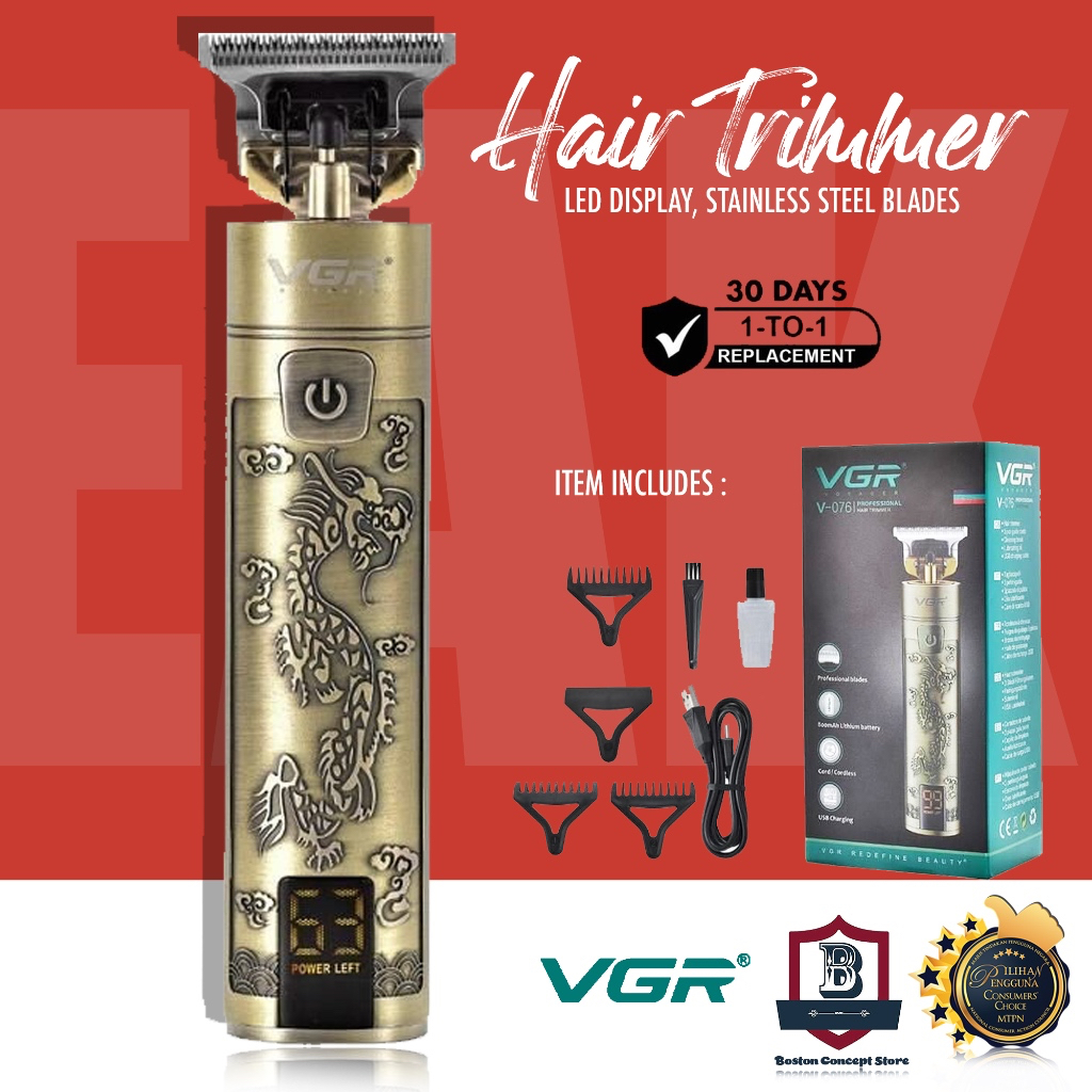 VGR V-076 Digital Hair Clipper with USB Rechargeable Hair Clipper Electric Hair Trimmer Mesin ...