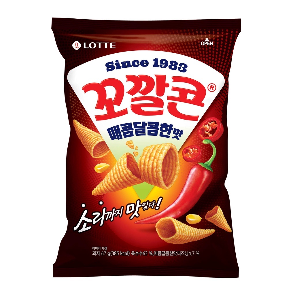 Korea LOTTE Baked Corn Crispy Horn Original Honey Peanut Cream Spicy ...