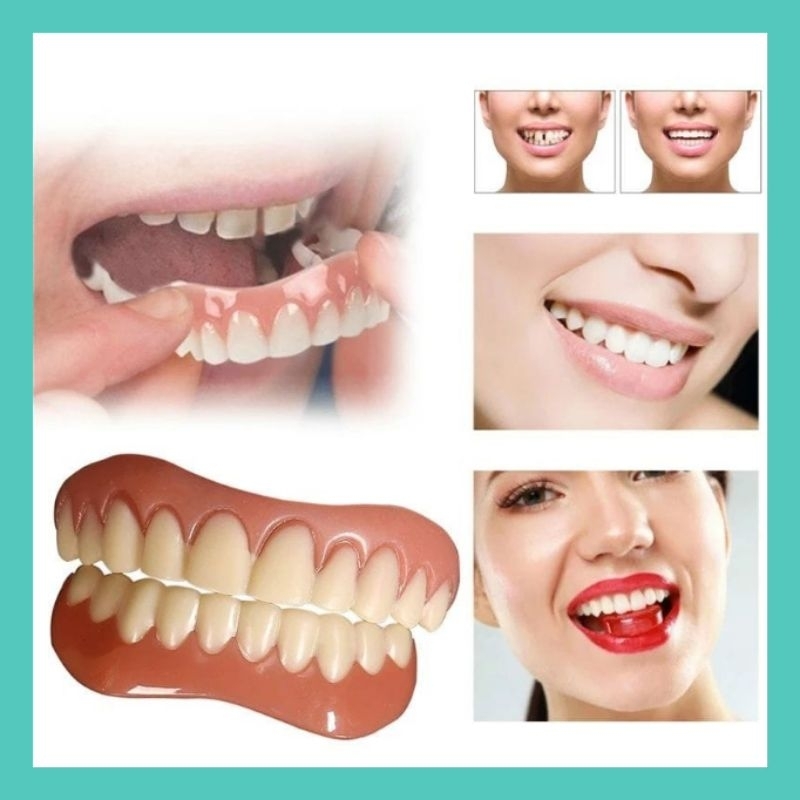Silicone Upper/Lower False Teeth Perfect Laugh Veneers Dentures Paste ...