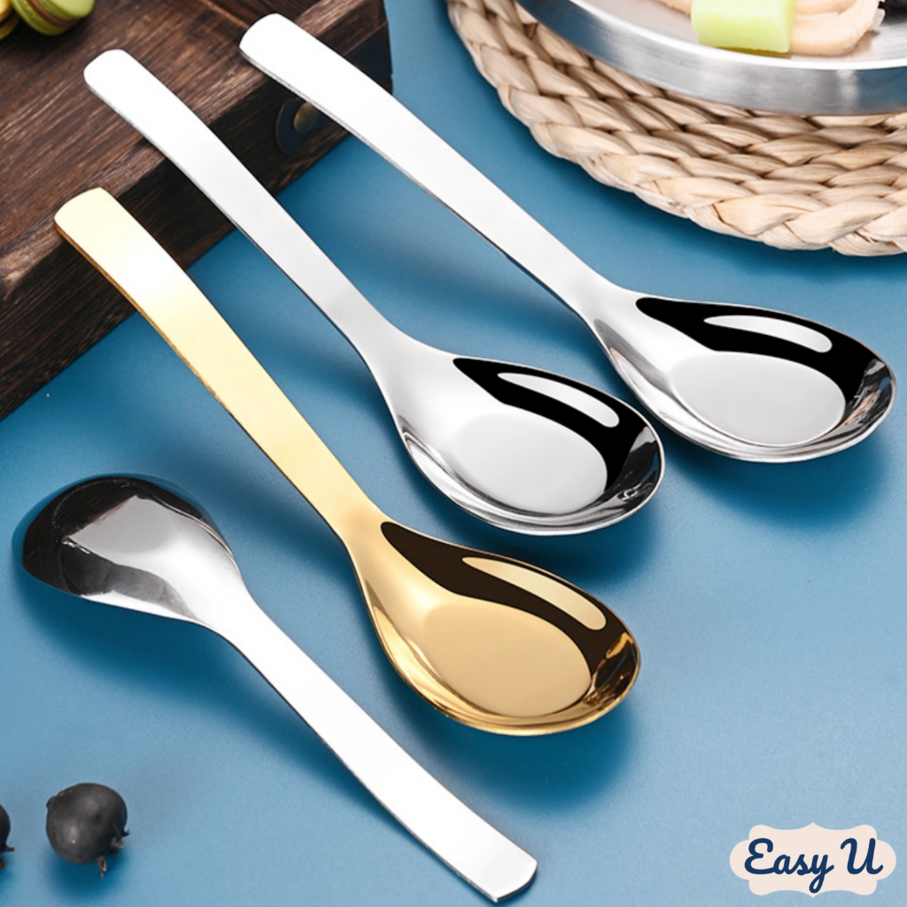 410 Thick Stainless Steel Flat Spoon Gold Silver Spoon Flatware/Dessert ...
