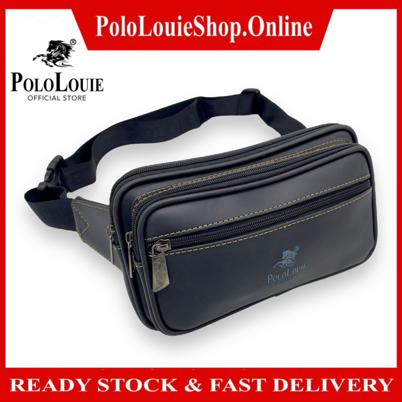 Original Polo Louie Men Premium Leather Waist Bag Travel Multi Zipper ...