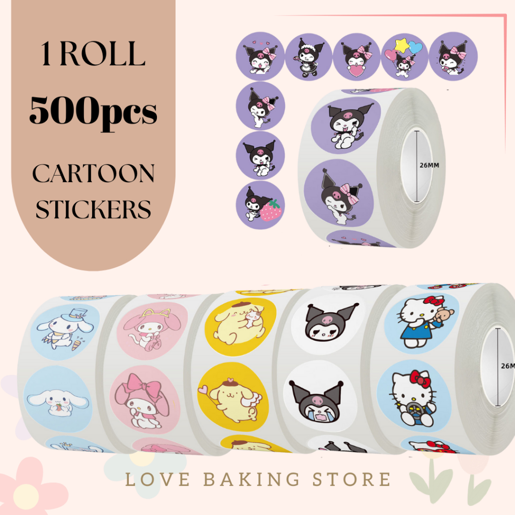 LBS • 500pcs | 1 ROLL 2.5cm Kitty Kuromi THANK YOU Sticker cookies cake ...
