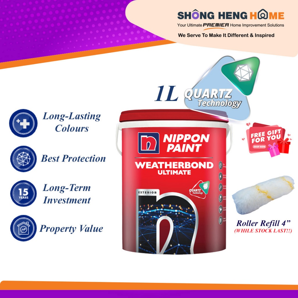 [FREE SHIPPING] 1L Nippon Paint Weatherbond Ultimate with Quartz ...