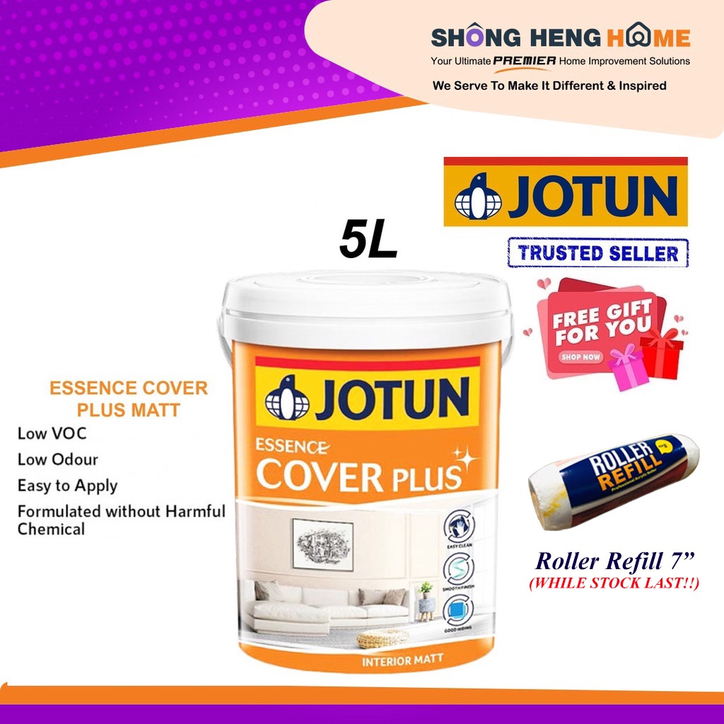 5L JOTUN Essence Cover Plus Matt (CAT DALAM/INDOOR/ 内墙涂料) TIDAK KILAT- Color Option | Shopee ...