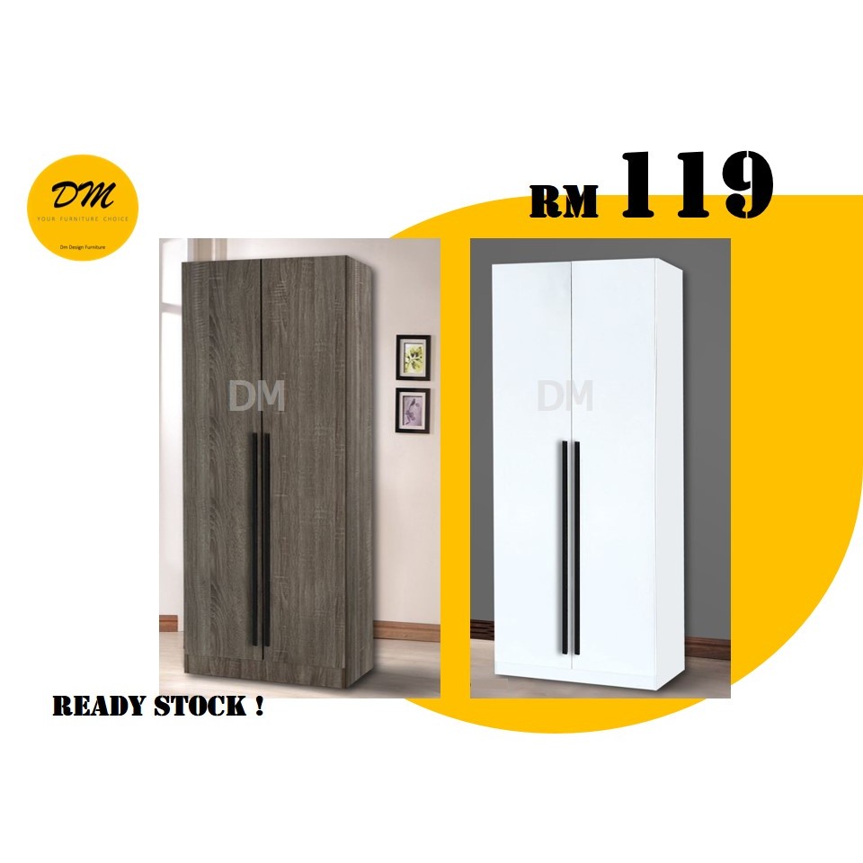 𝐑𝐄𝐀𝐃𝐘 𝐒𝐓𝐎𝐂𝐊 DM 631 & 632 New Wardrobe (2 Doors) BEST QUALITY [Colour Dark Grey / White] | Shopee ...